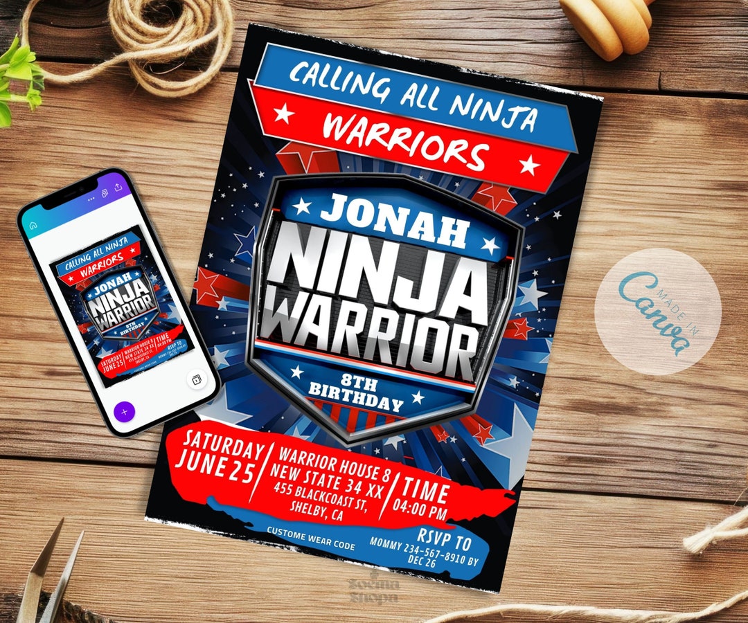 New American Ninja Digital Invitation Party, Warrior Birthday (digital ...