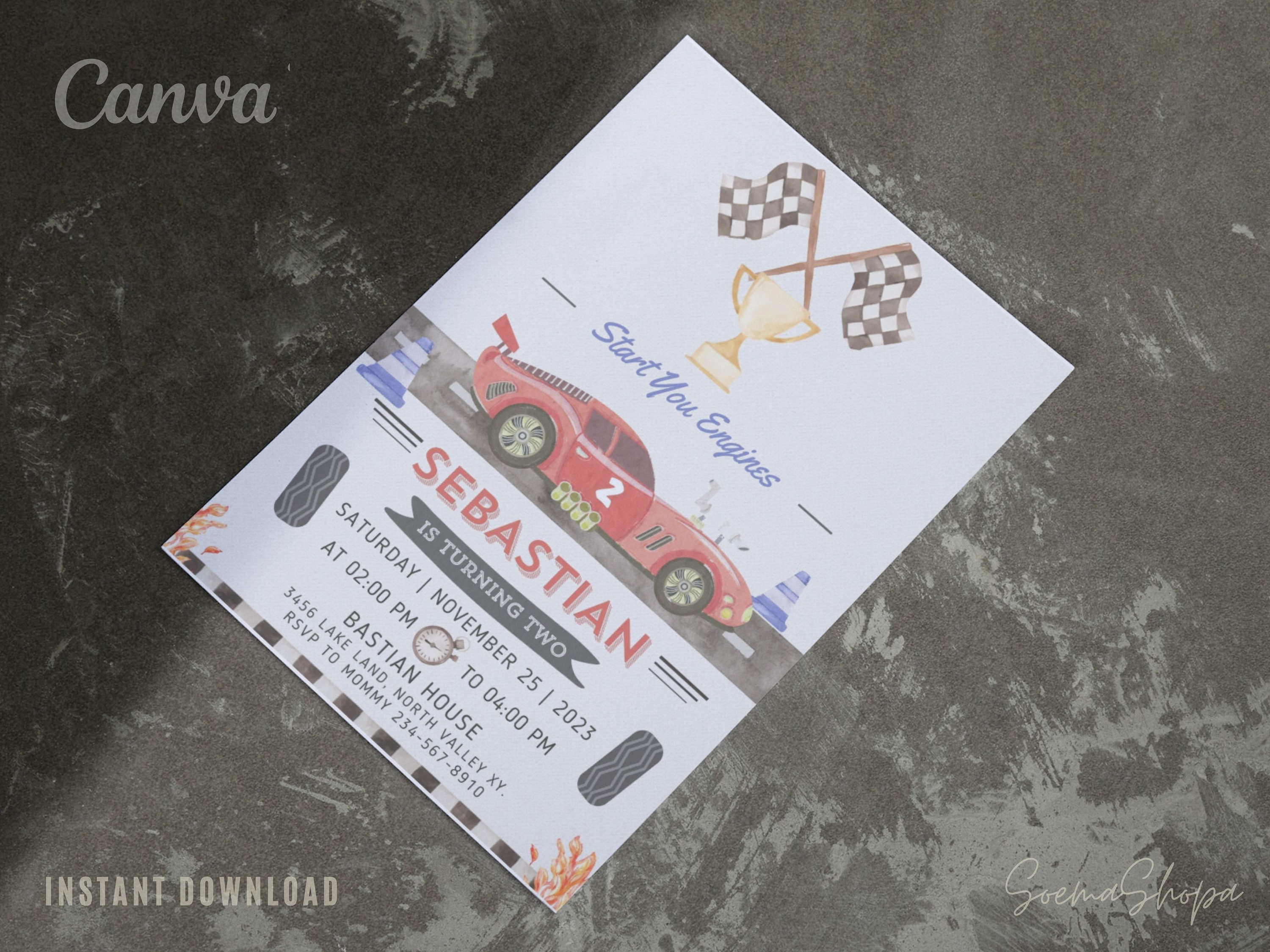 Car Race Invitation, Retro Car Birthday Party, Race Party, Car Party ...