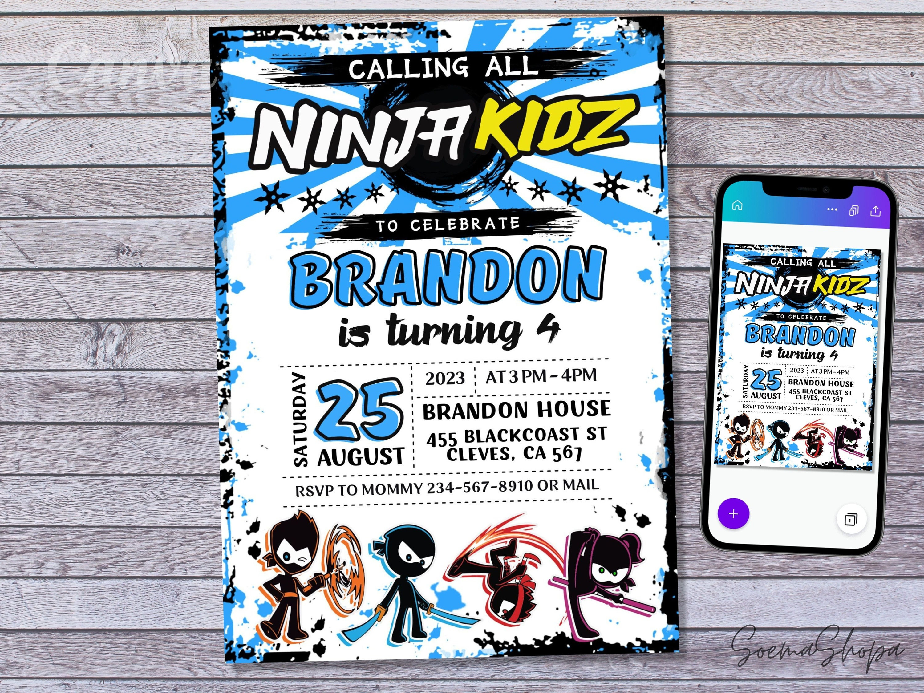 Ninja Kid Digital Invitation Party File, Ninja Kids Birthday Theme ...