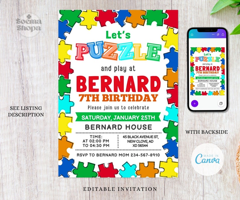 Puzzle Game Invitations, Puzzle Party, Puzzle Invite, Puzzle Coloring ...