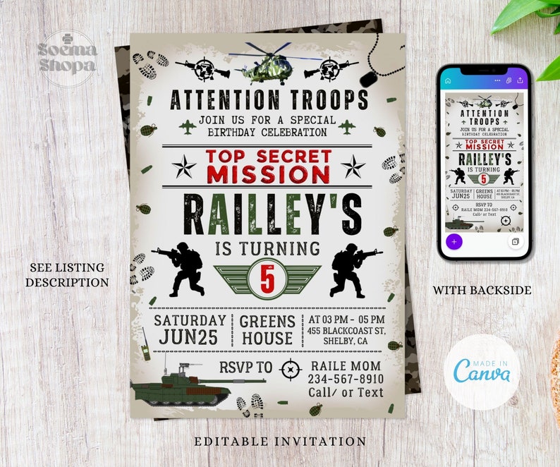 Army Party Invitations, Soldier Party, Camo Invite, Military Evite ...