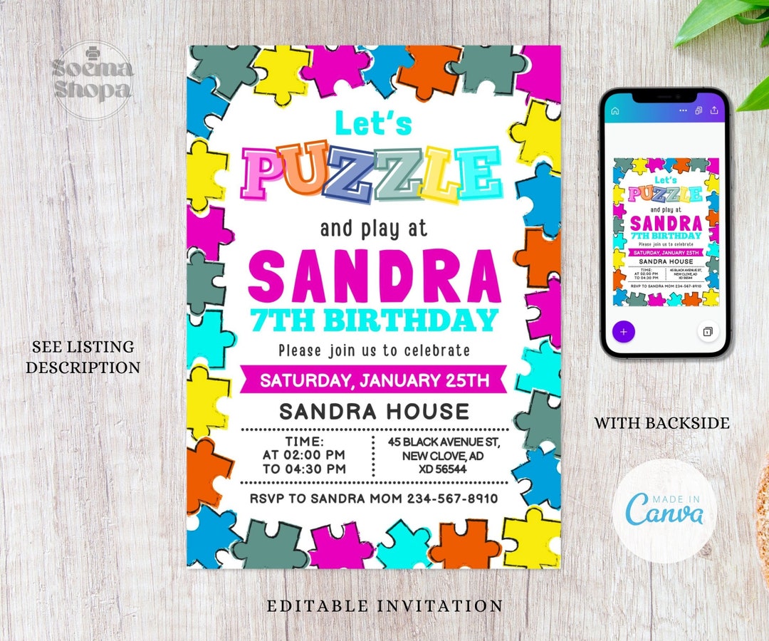 Puzzle Game Invitations, Puzzle Girl Party, Puzzle Invite, Puzzle ...
