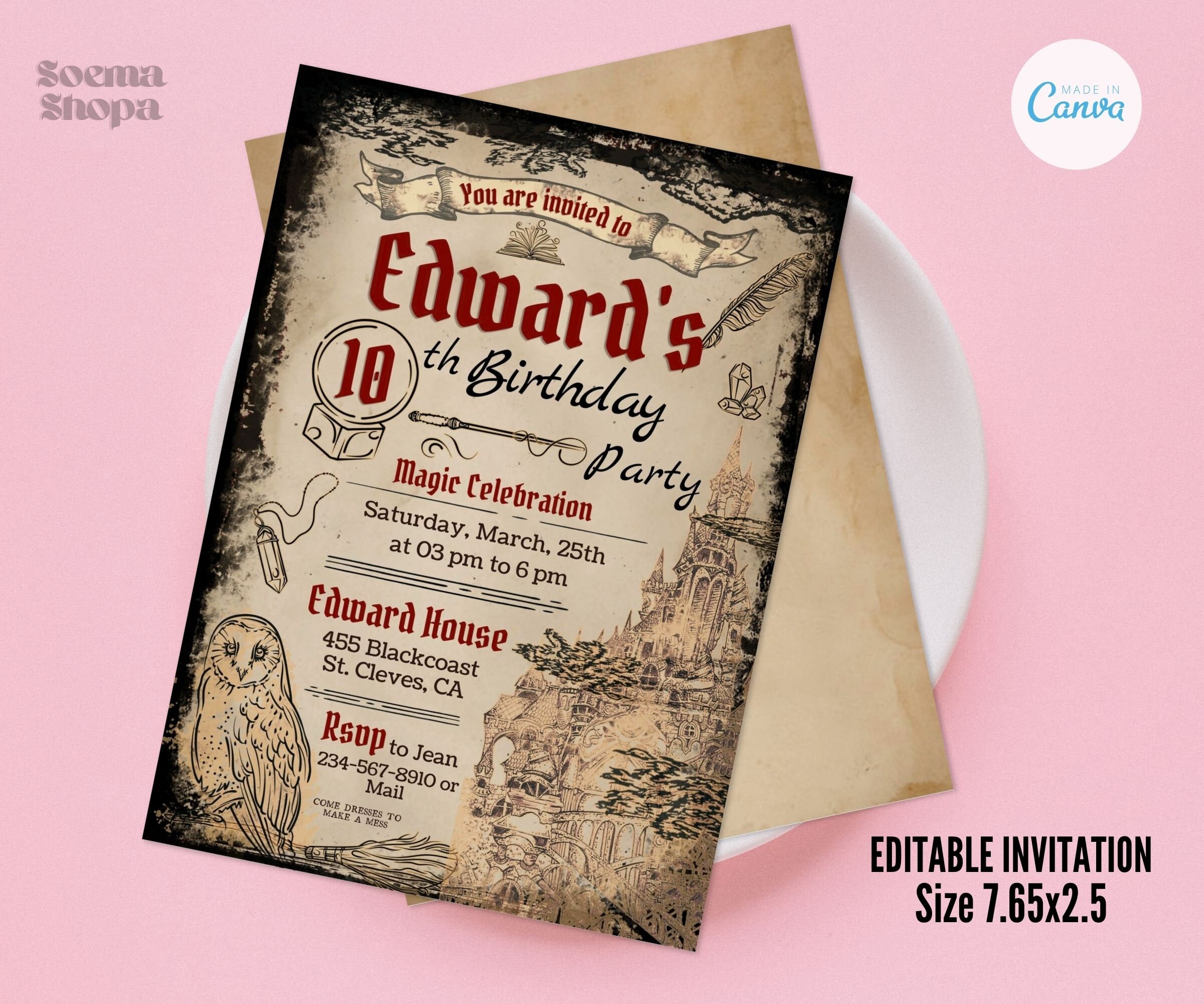 Wizard Birthday Party Invitation: Magic Theme, Editable Canva Template ...