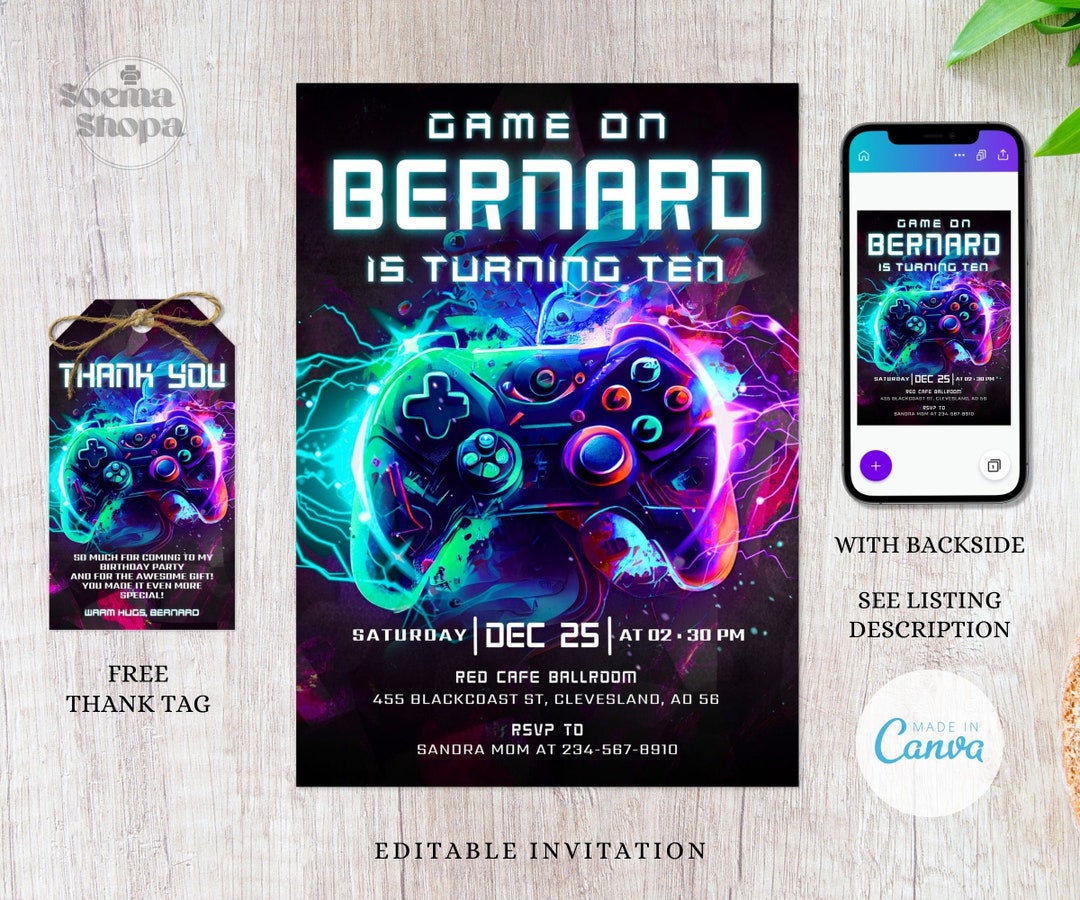 Game Invitation, Console Game Birthday Invitation, Game Party, Gaming ...