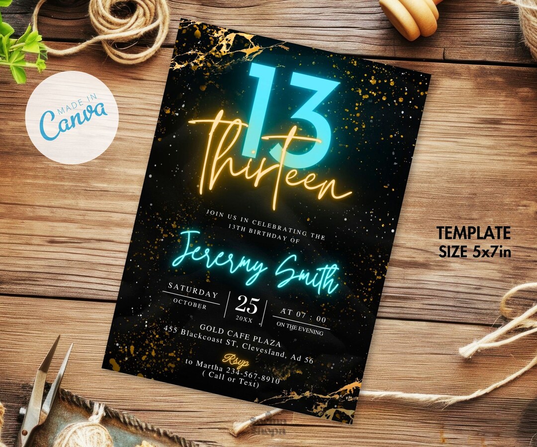 Editable 13th Birthday Invitation: Teen Party Template (digital ...