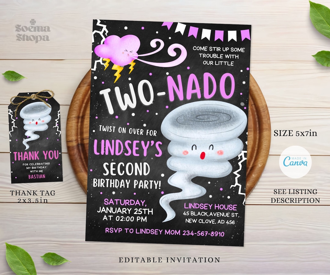 Tornado Birthday Party Invitations, Twonado Birthday Party, Tornado ...