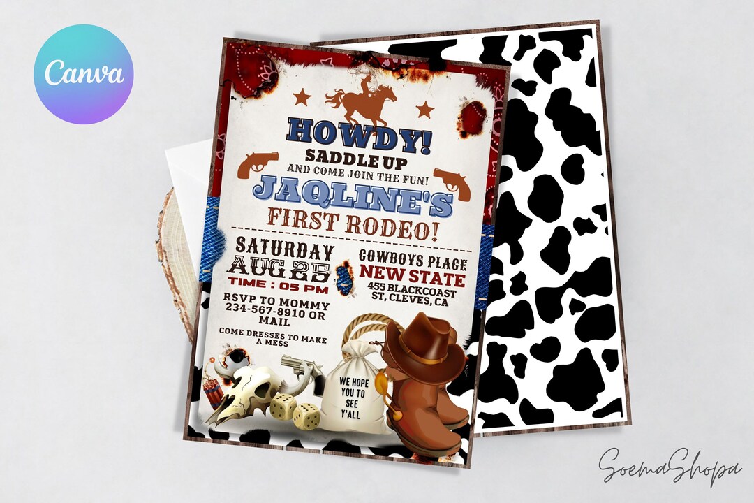 Howdy Cowboy Digital Invitation Party File, First Rodeo Cowboys ...