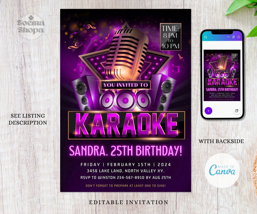 Karaoke Invitation, Karaoke Night Girl Party, Singing Party Invitation ...