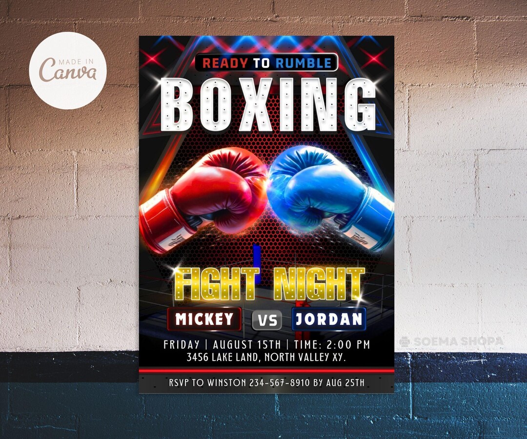 Boxing Fight Night Invitation: Editable Canva Template (instant ...