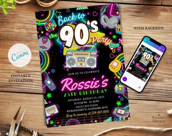 Editable Retro Themed Birthday Party Invite Template - Etsy