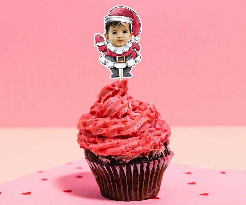 Custom Face Santa Cupcake Toppers: Christmas Birthday Party (instant ...
