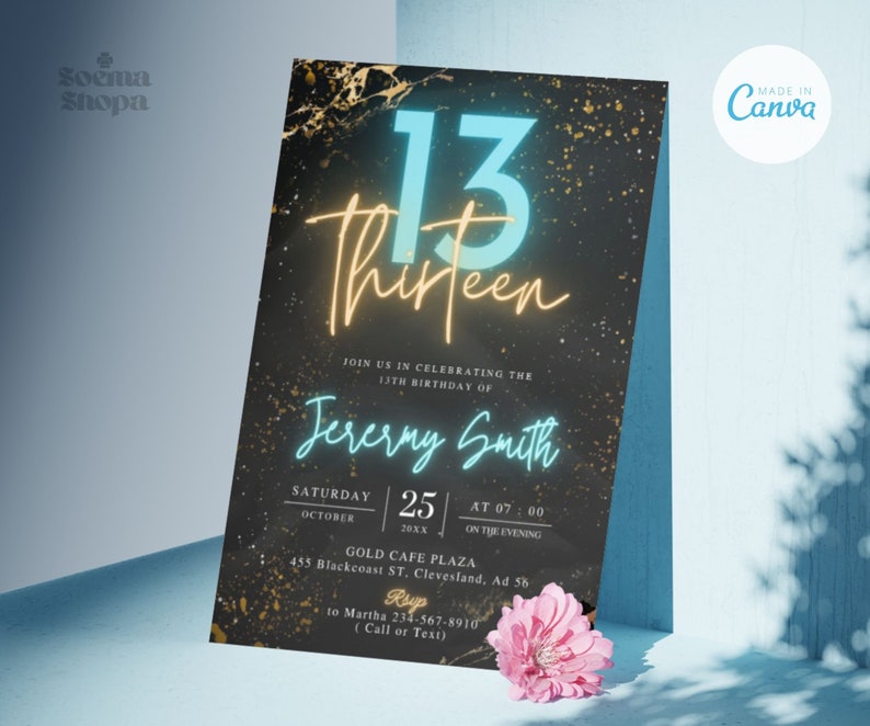 Editable 13th Birthday Invitation: Teen Party Template (digital ...