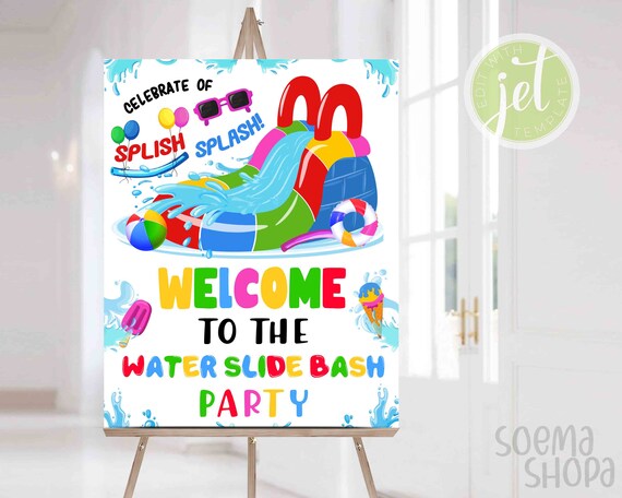 Inflatable Waterslide Party Sign Birthday Digital File - Etsy