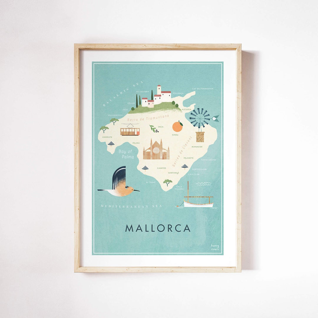 Mallorca Map Print by Henry Rivers | Mallorca Illustrated Map Wall Art ...