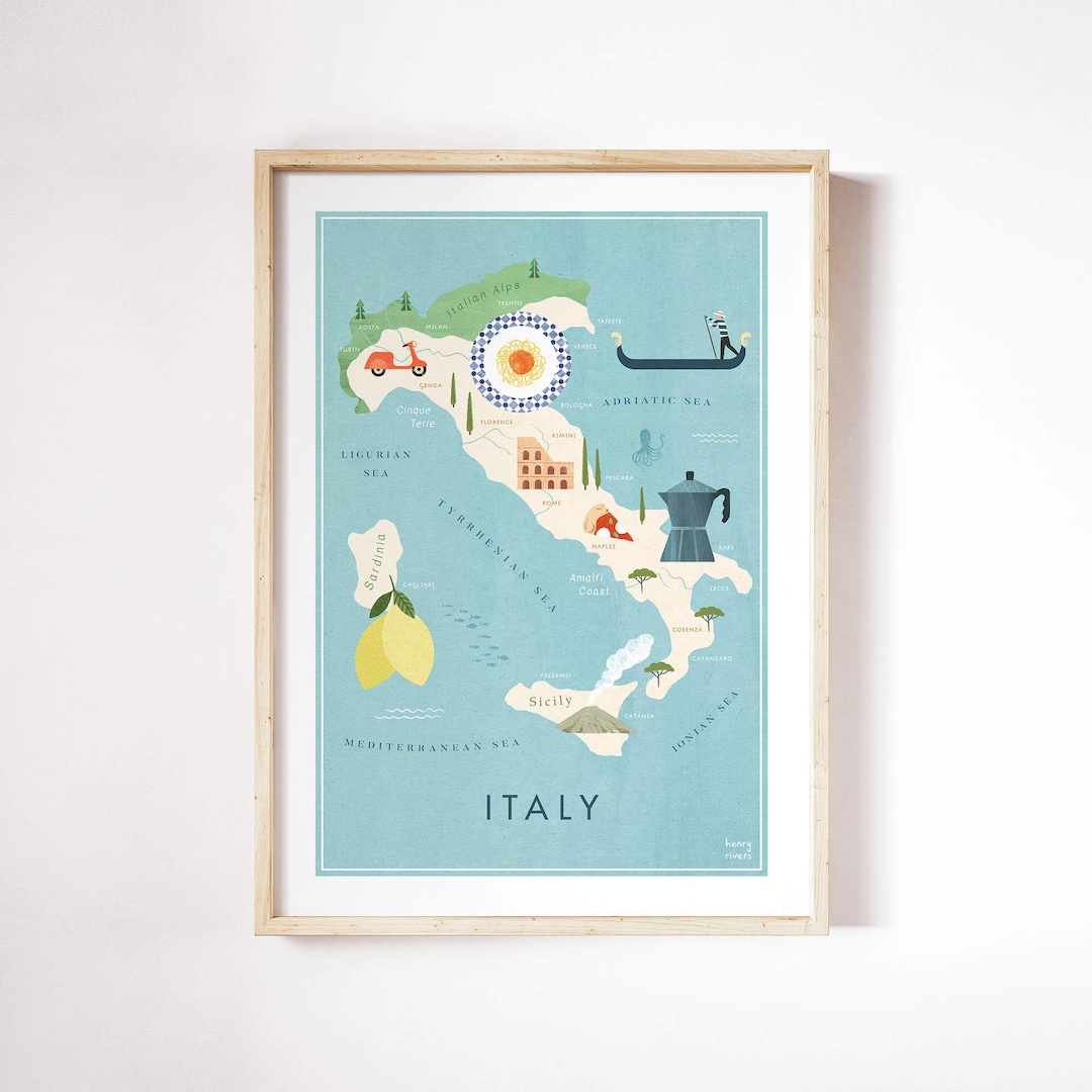 Italy Map Print by Henry Rivers | Italy Illustrated Map Wall Art ...