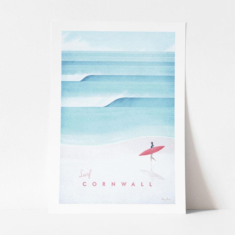 Cornwall Travel Poster Print by Henry Rivers Surf Cornwall - Etsy