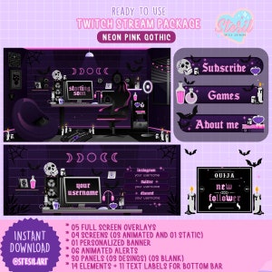 ANIMATED Twitch Stream Package / Gothic Neon Pink Theme / Esoteric ...