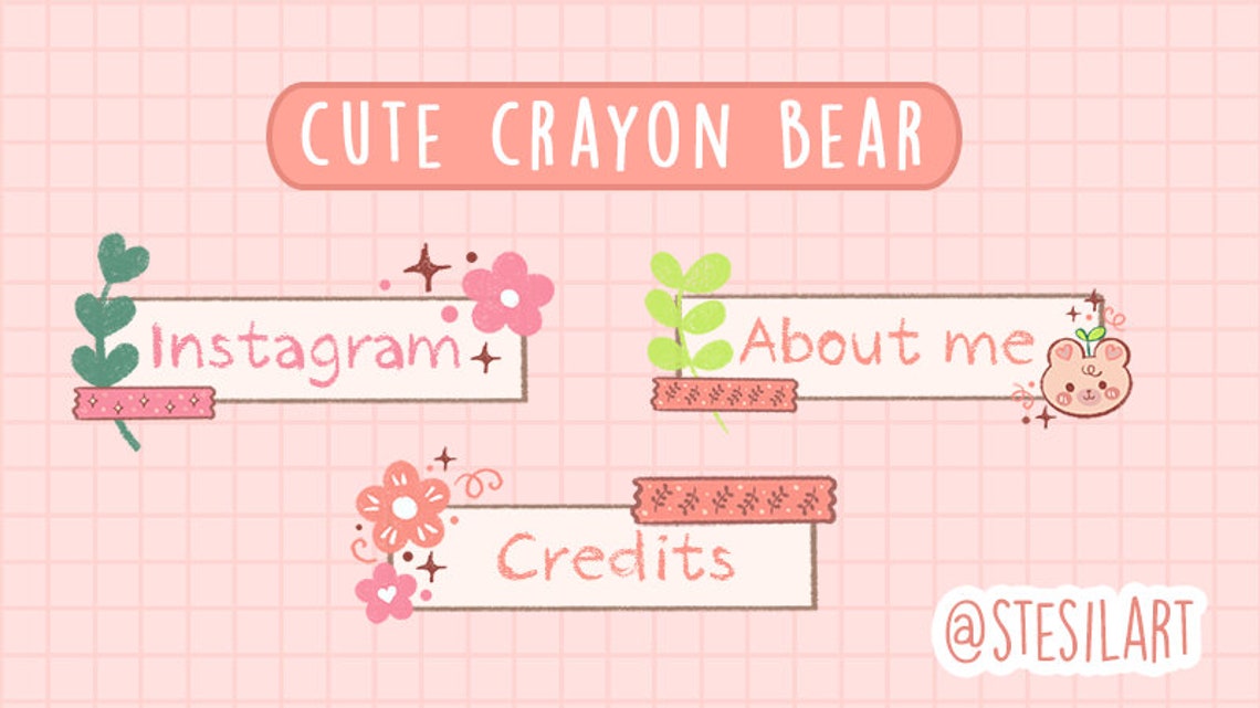PN-4 / Twitch Panels / CUTE CRAYON Bear / Kawaii / Streamer / | Etsy