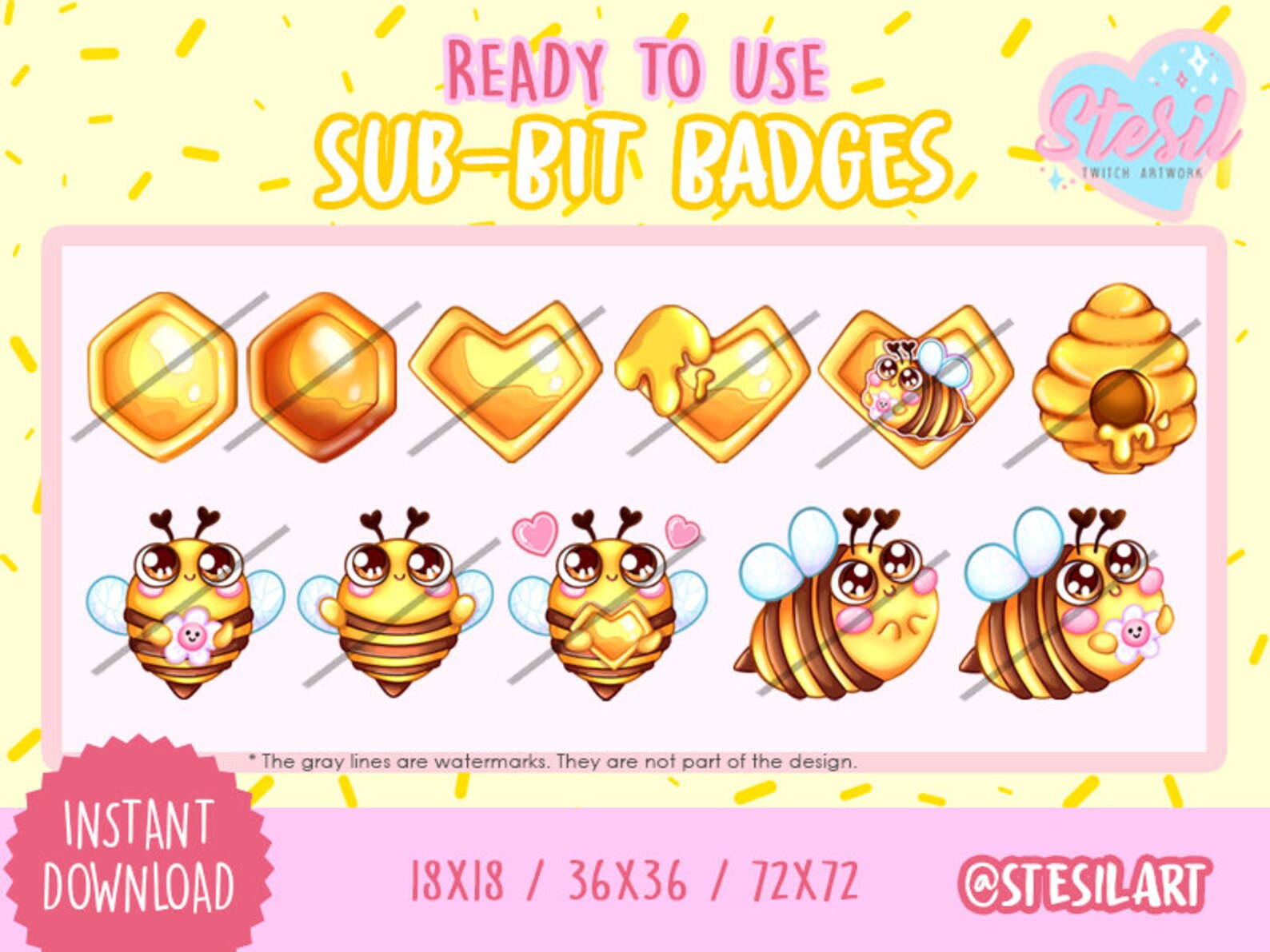BG-24 / Twitch Sub Badges / Bit Badges / Cute and Kawaii Bees - Etsy