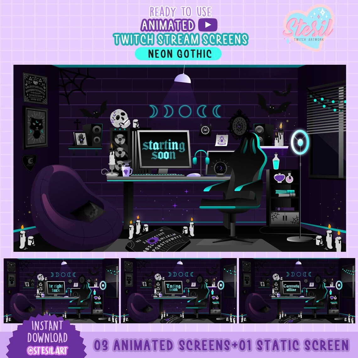 S-38 / Twitch Stream Screens / Neon Gothic Theme / Esoteric / - Etsy