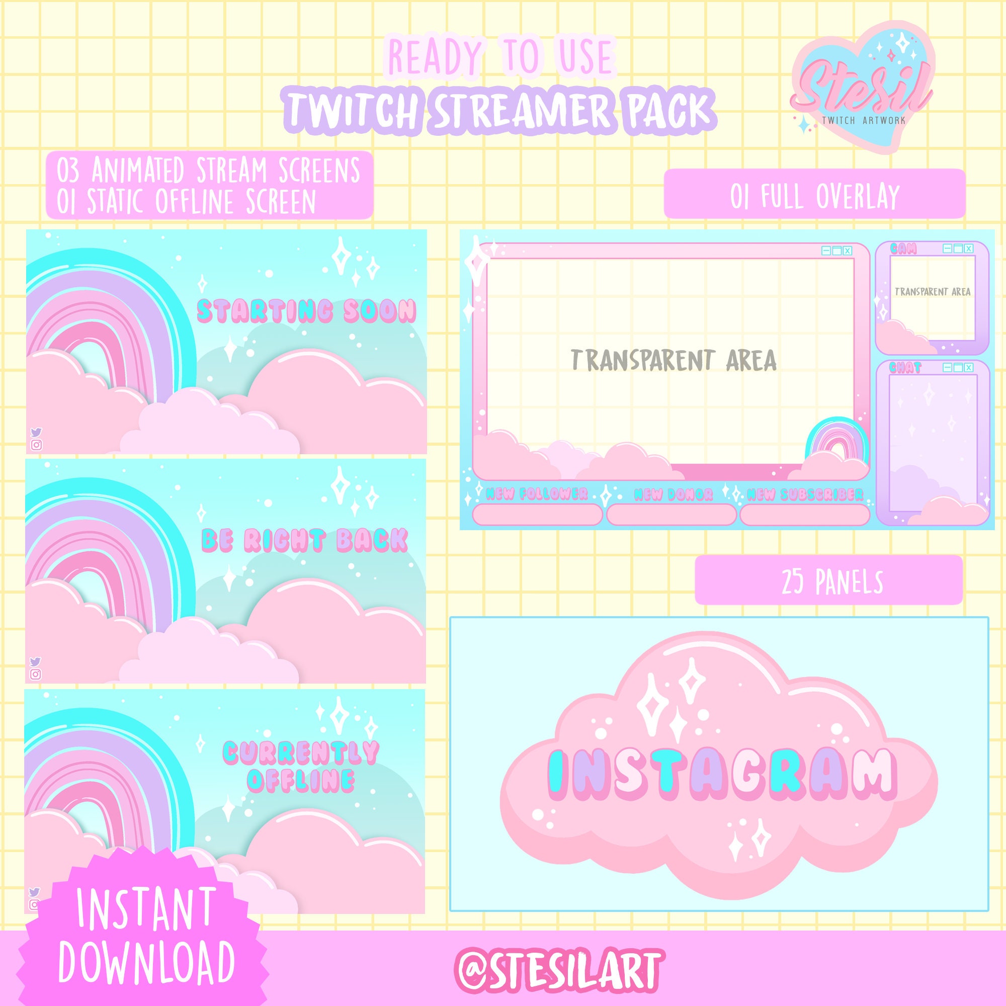 kawaii twitch overlays alerts cute overlay streamer pack panels stream ...