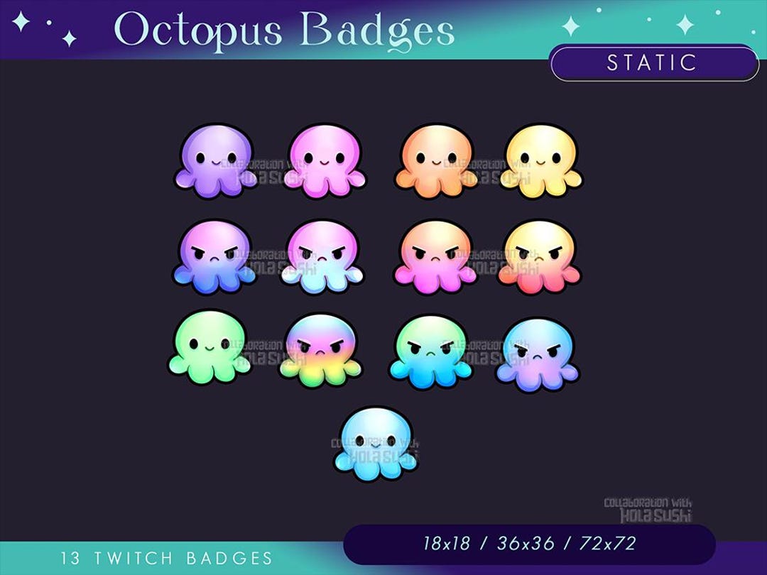 V- / 13 Octopus Twitch Sub Badges / Bit Badges / OCTOPUS BADGES ...