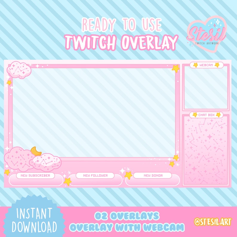 02 Twitch Overlay Aesthetic Kawaii Streamer Sky Etsy