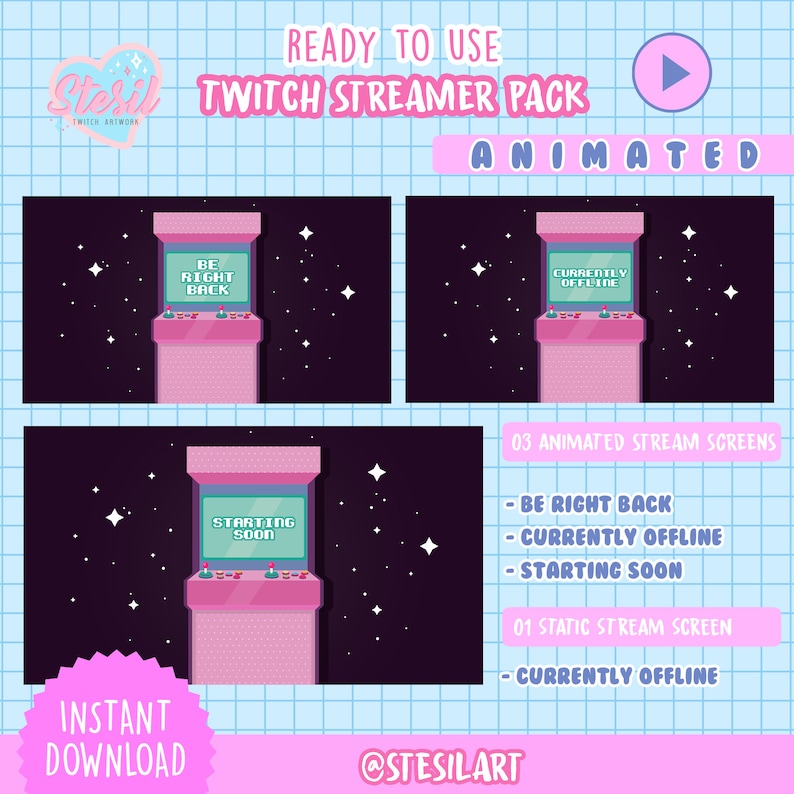 S-11 / Animated Twitch Overlay / Cute Arcade / Kawaii / - Etsy