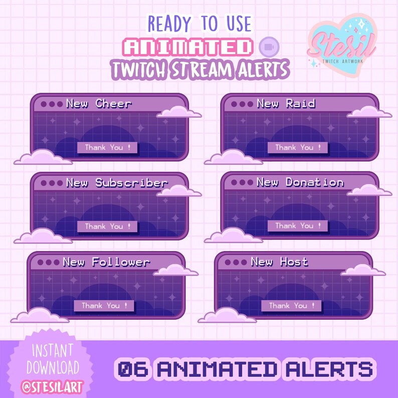 A-22 / 06 Twitch Animated Alerts / Cute and Aesthetic Dream - Etsy