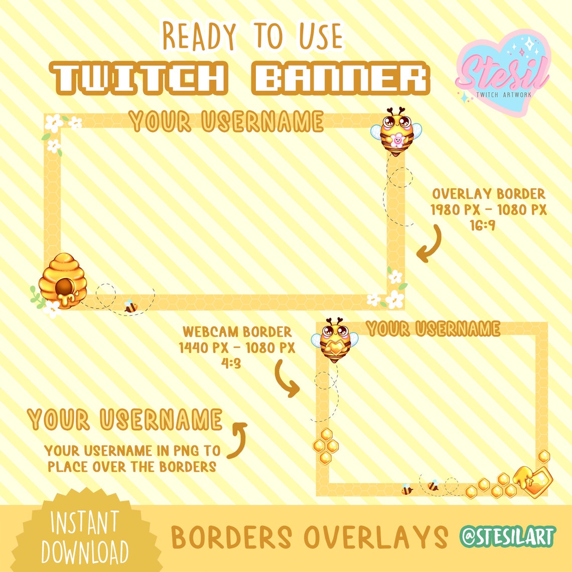 BO-1 / Twitch Stream Borders Overlays / Cute and Kawaii Bees / - Etsy