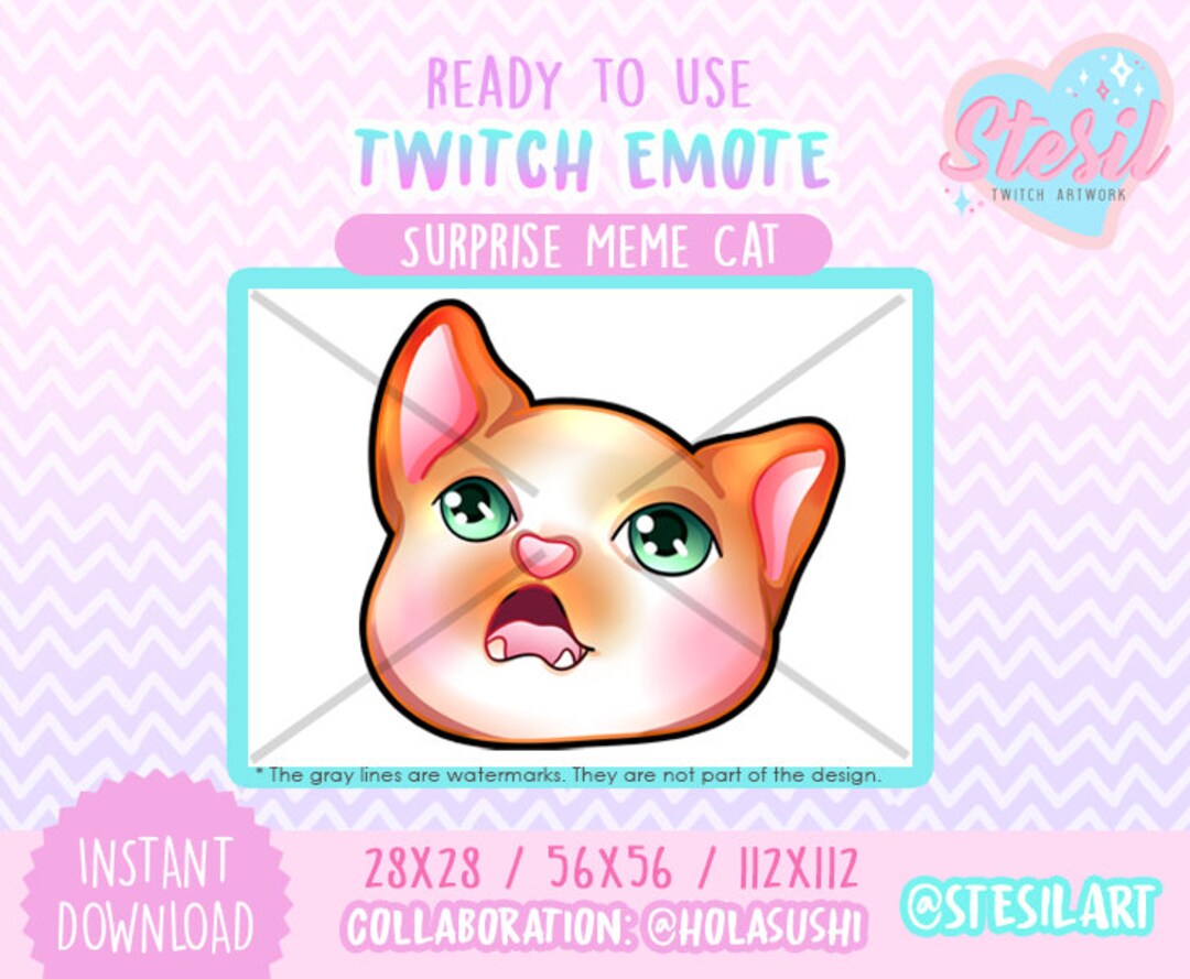 VE-33 / Twitch Emote / Surprise Meme Cat / Pastel / Kawaii / Streamer ...