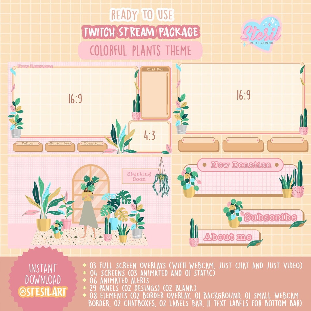 PK-22 / ANIMATED Twitch Stream Package / Colorful Plants Theme / Cosy ...