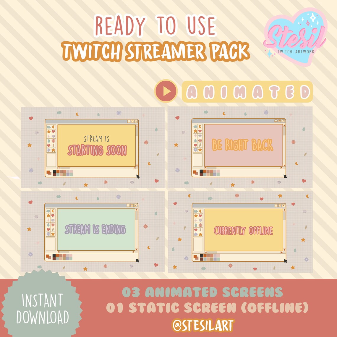 S-32 / Animated Twitch Screens / Vintage Paint Aesthetic / - Etsy