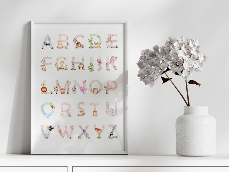 Acuarela Animal Alphabet Poster, PRINTABLE Wall Art, ABC Poster, Kids ...