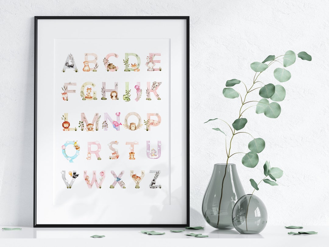 Acuarela Animal Alphabet Poster, PRINTABLE Wall Art, ABC Poster, Kids ...