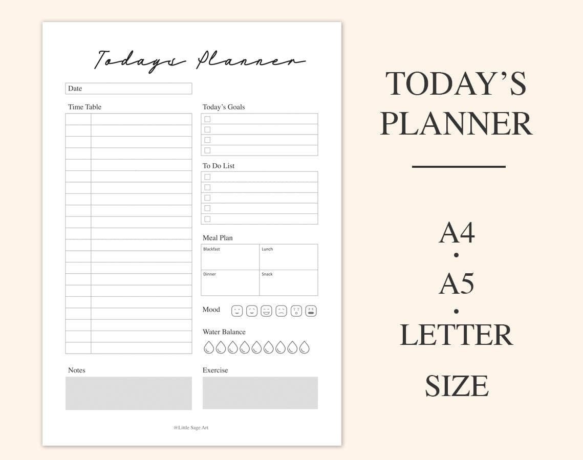 Todays Planner Printable Daily to Do List Daily Journal - Etsy