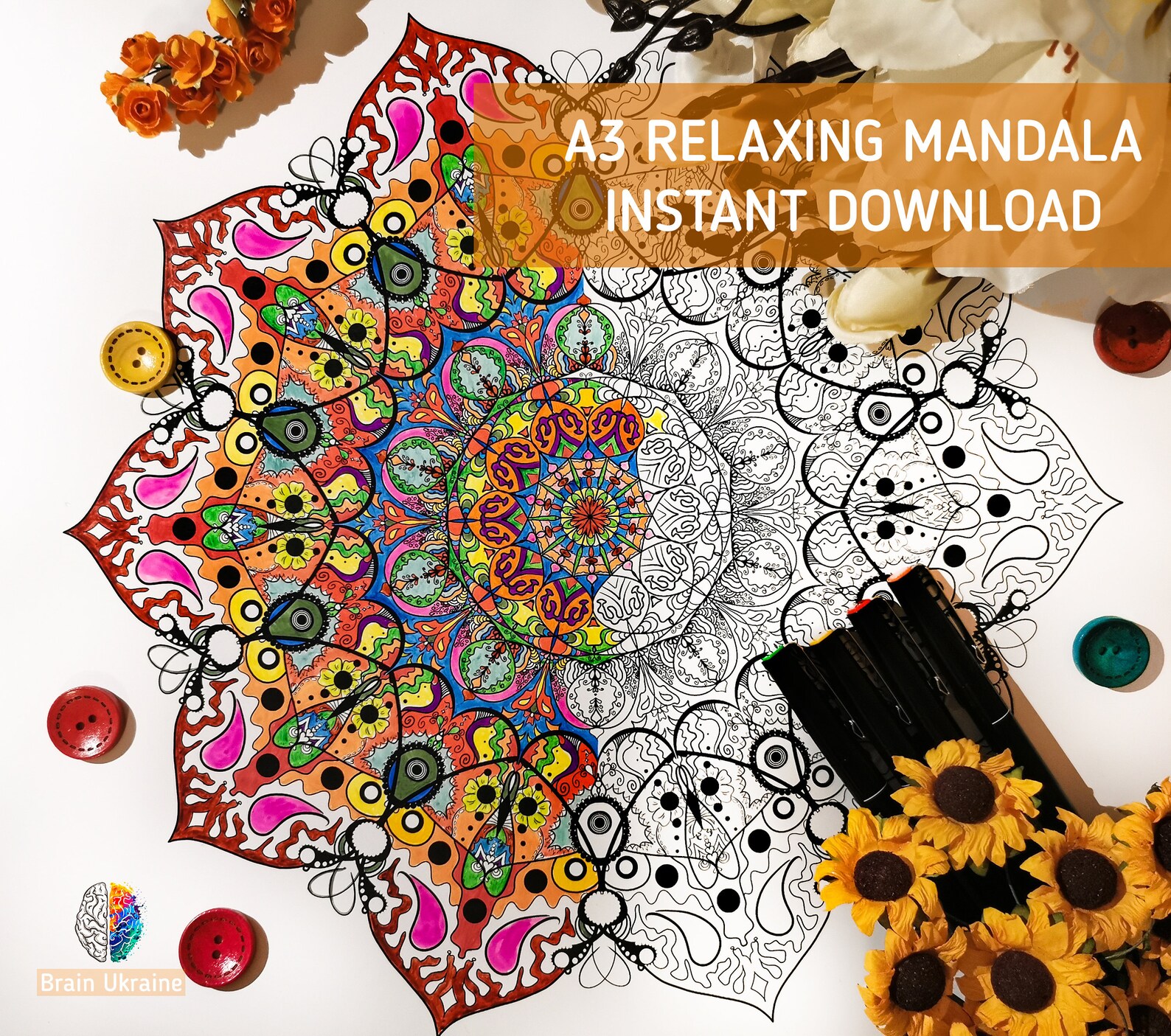 Mandala Coloring Page A3 Printable Digital Download Instant - Etsy