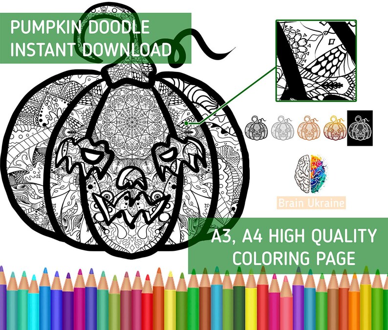 Halloween Pumpkin PNG PDF Printable Coloring Page | Etsy