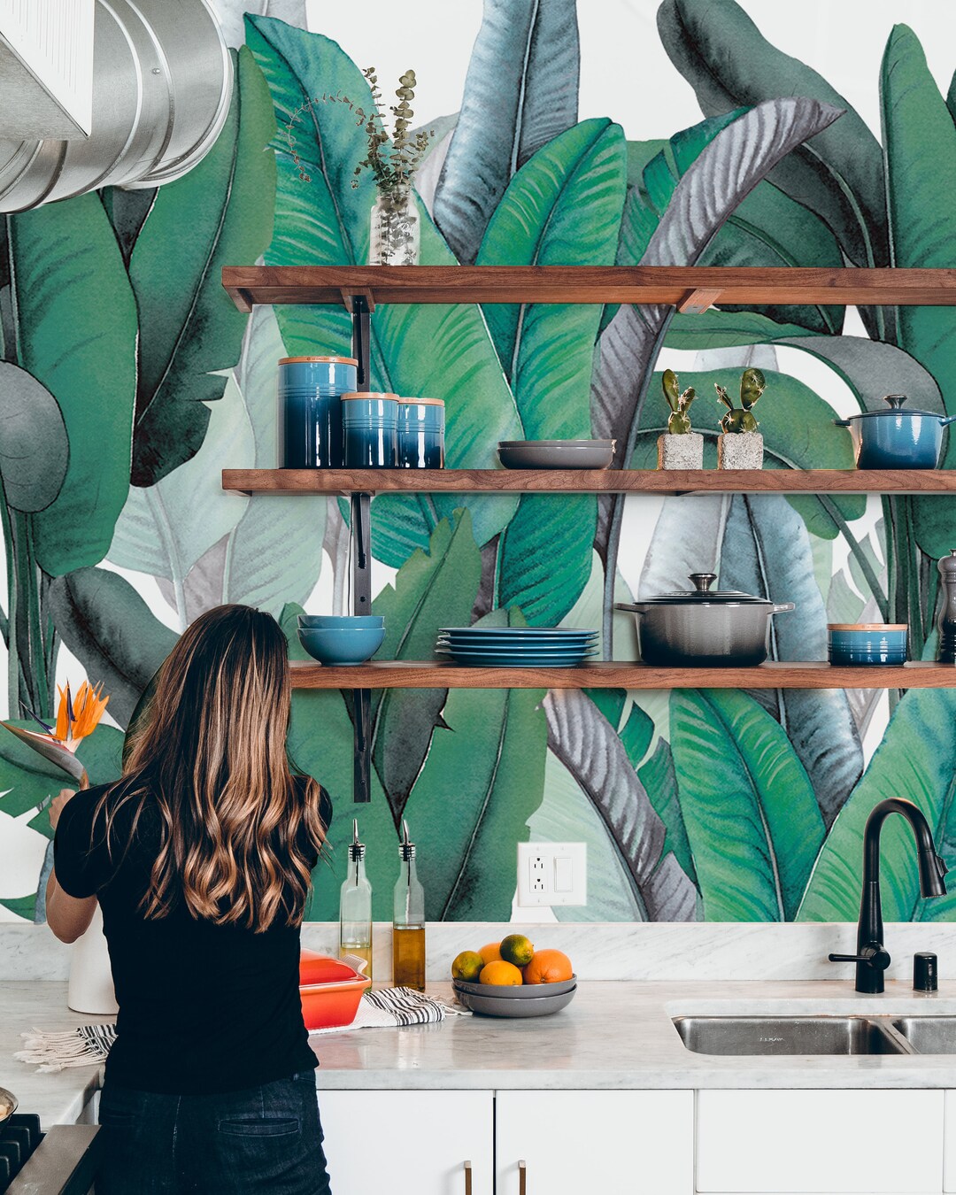 Palm Wallpaper-tropical Leaves Wallpaper Big Palm Leaves Wall - Etsy