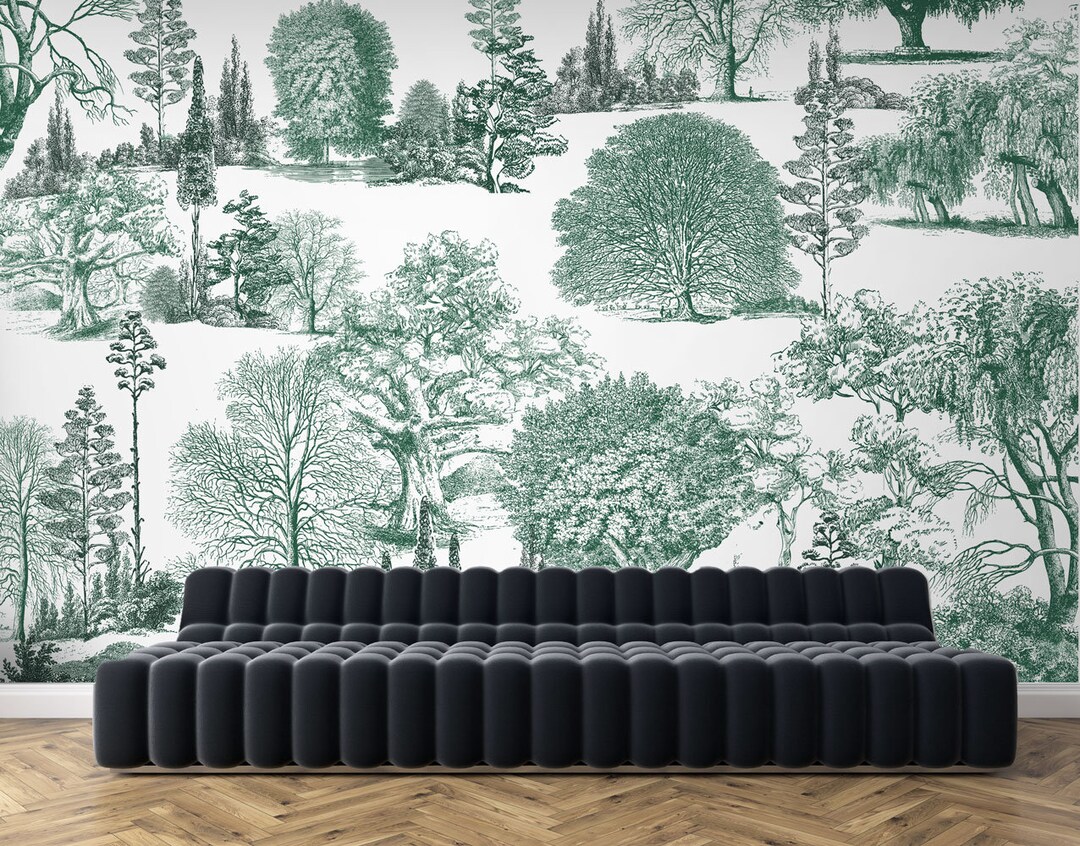 French Forest Wallpaper - Illustration Hand Drawing French Trees ...