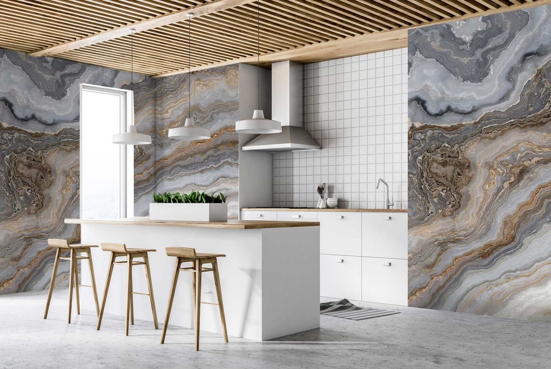 Quartz Marble Wallpaper, Modern Art Wallpaper, Abstract Curly Marble ...