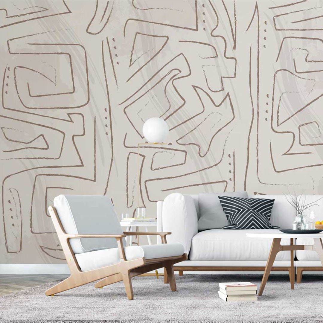 Abstract Figures Wallpaper, Neutral Minimalist Line Wallpaper, Line Art ...