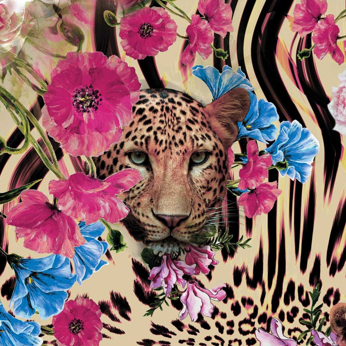 Tiger wallpaper leopard wallpaper floral animal wallpaper | Etsy