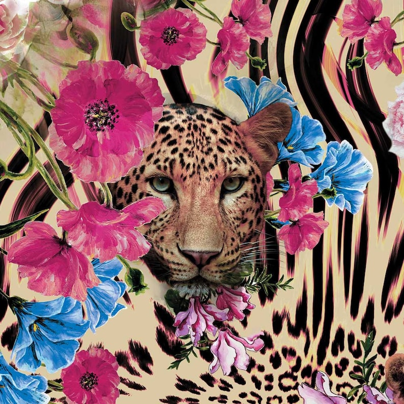 Tiger Wallpaper Leopard Wallpaper Floral Animal Wallpaper - Etsy