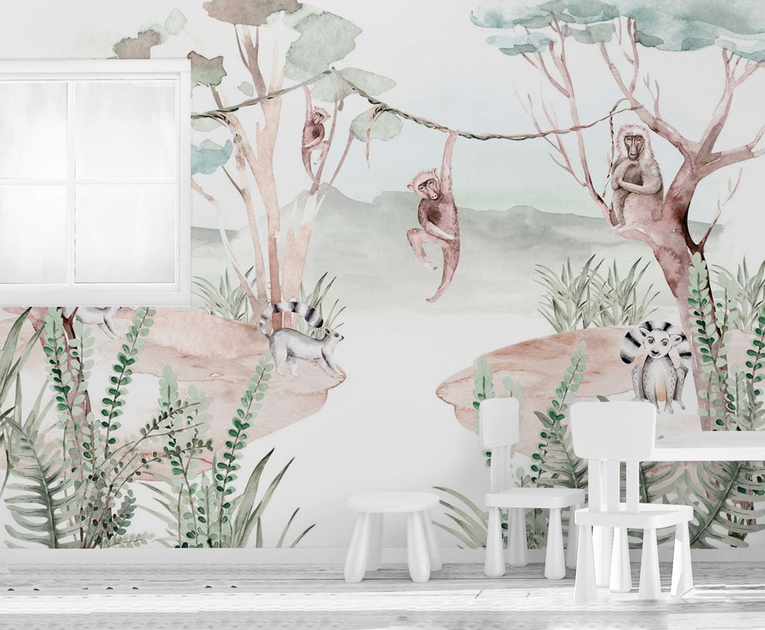 The Monkey Valley Wallpaper - Wallpaper Amazon Print - Animal in Jungle ...