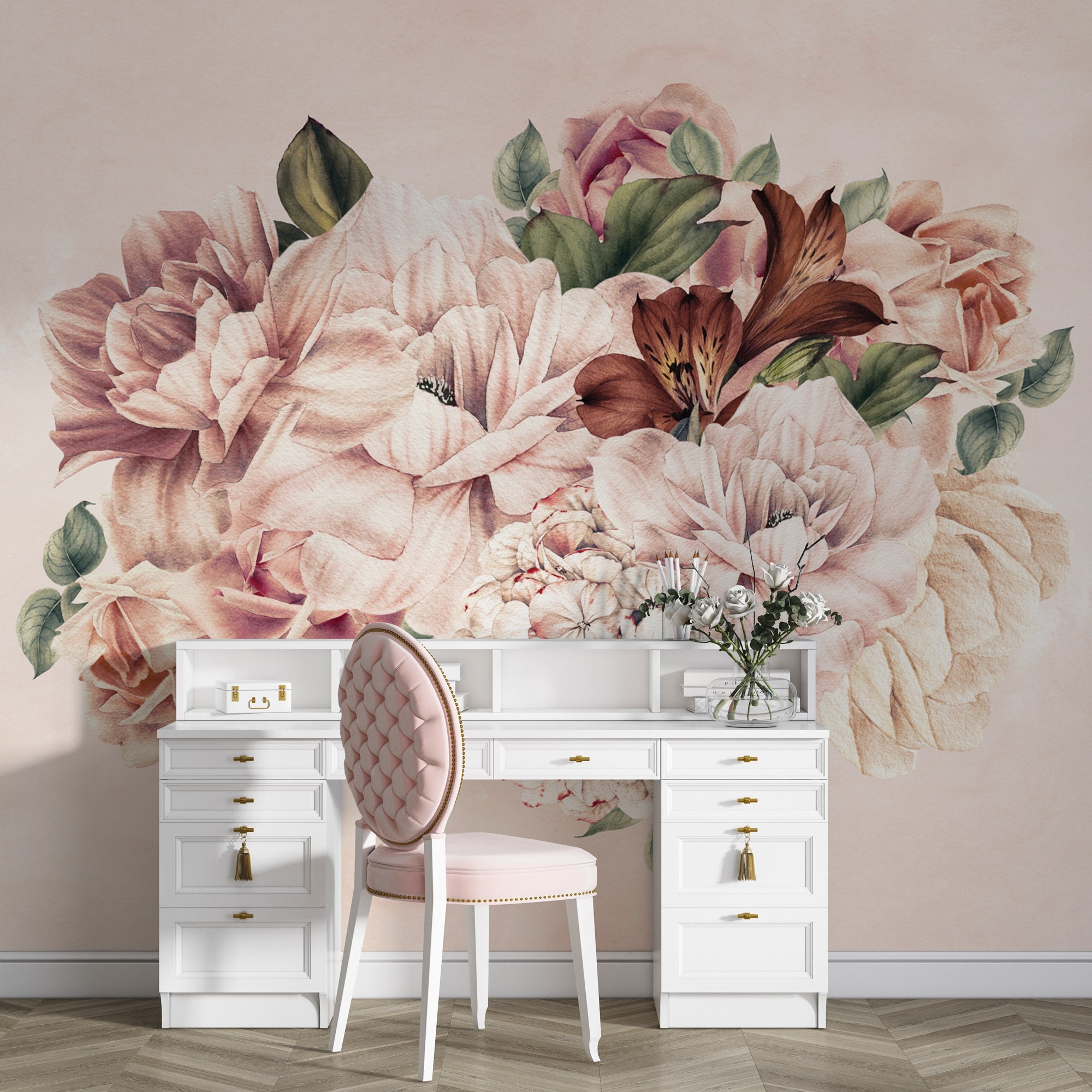 Flower Wallpaper-floral Wallpaper Flower Bunches Plum | Etsy