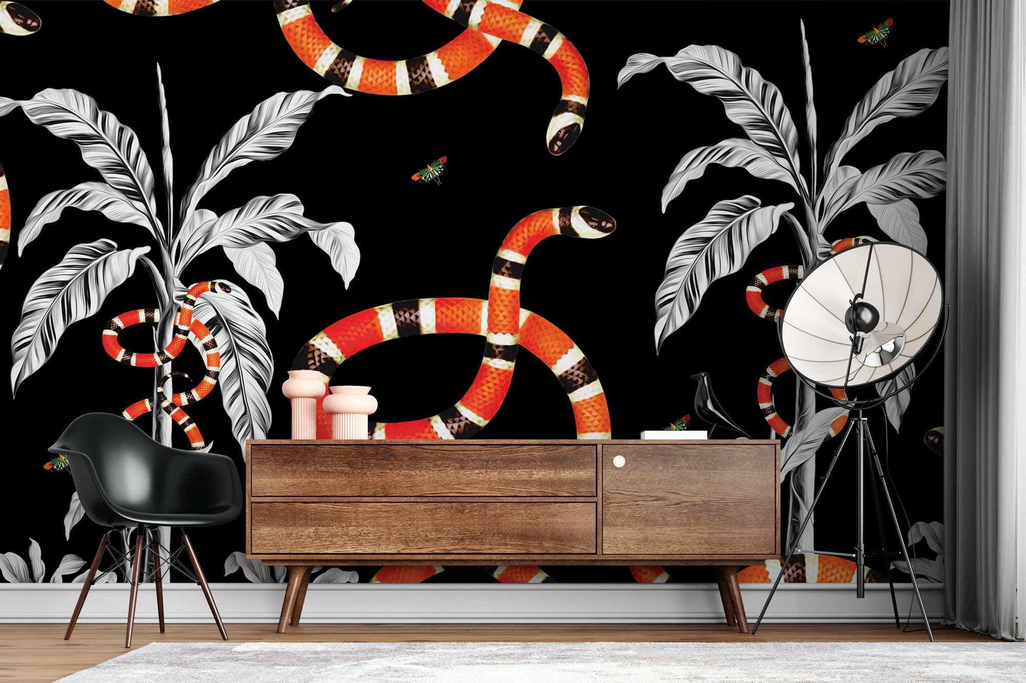 Exotic Snake Wall Mural - Peel and Stick Wallpaper - Botanical Palms ...