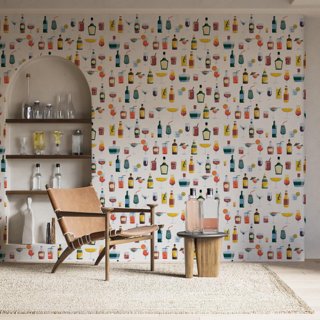 Happy Hour Cocktail Wallpaper – Bar Mural, Colorful Drinks Wall Art ...