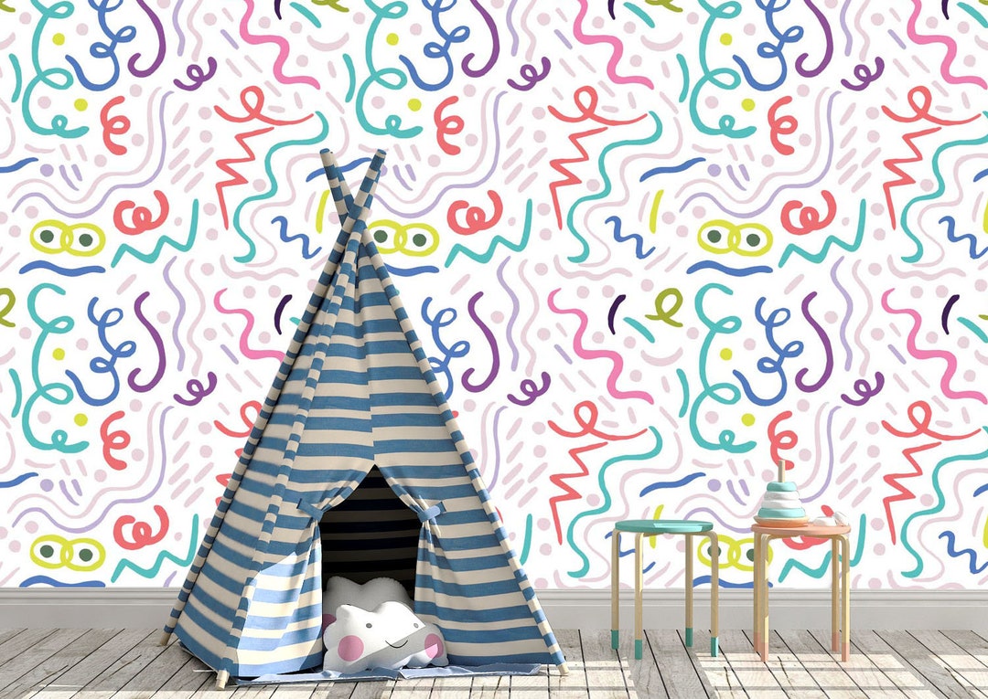 Colorful Wallpaper - Fun Wallpaper - Kids Wallpaper - WIV 648 - Etsy