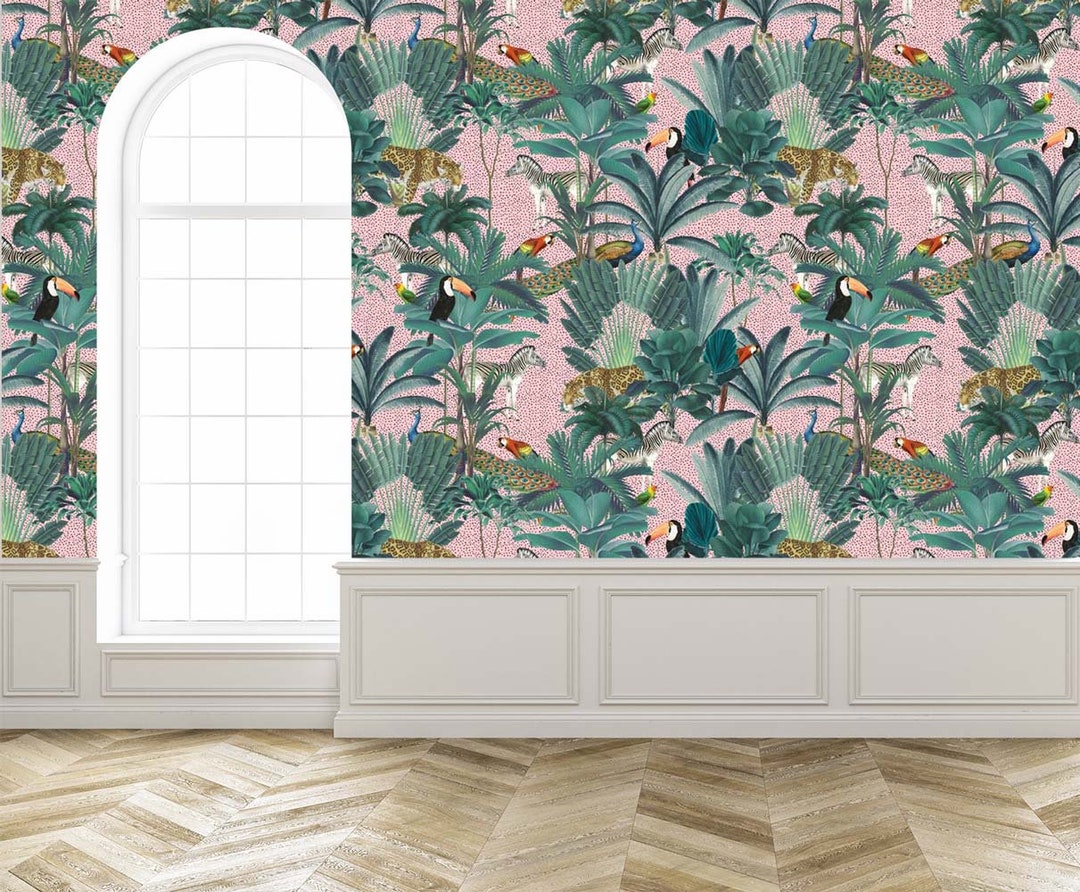 Tropical Pink Wallpaper - Exotic Animals Pink Wallpaper - Pink Jungle ...